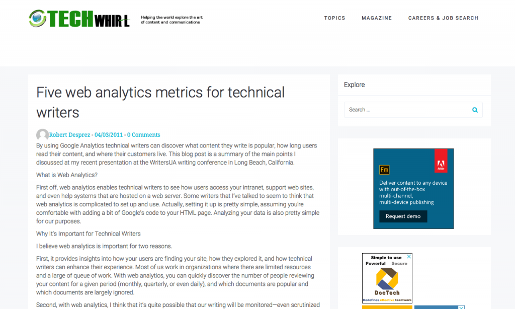 Five Web Analytics Metrics for Technical Writers - TechWhirl - DocToolHub