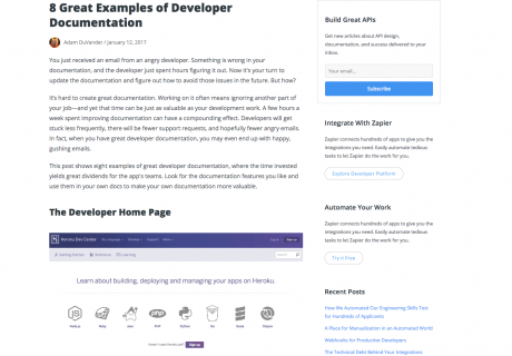 8 Great Examples of Developer Documentation - Zapier - DocToolHub