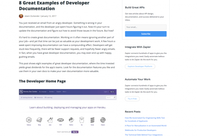 8 Great Examples of Developer Documentation - Zapier - DocToolHub