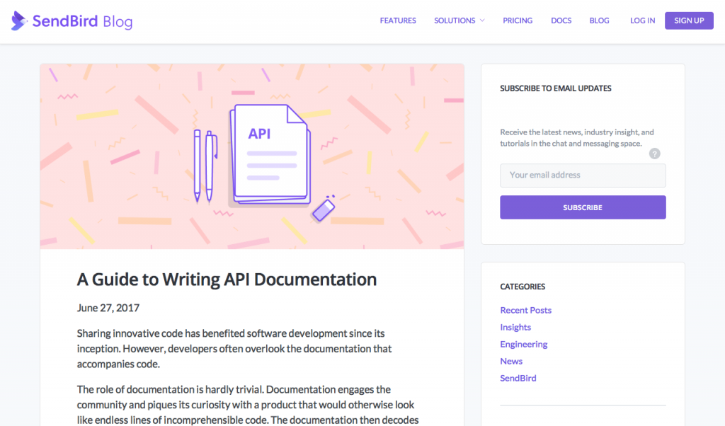 A Guide to Writing API Documentation - SendBird - DocToolHub