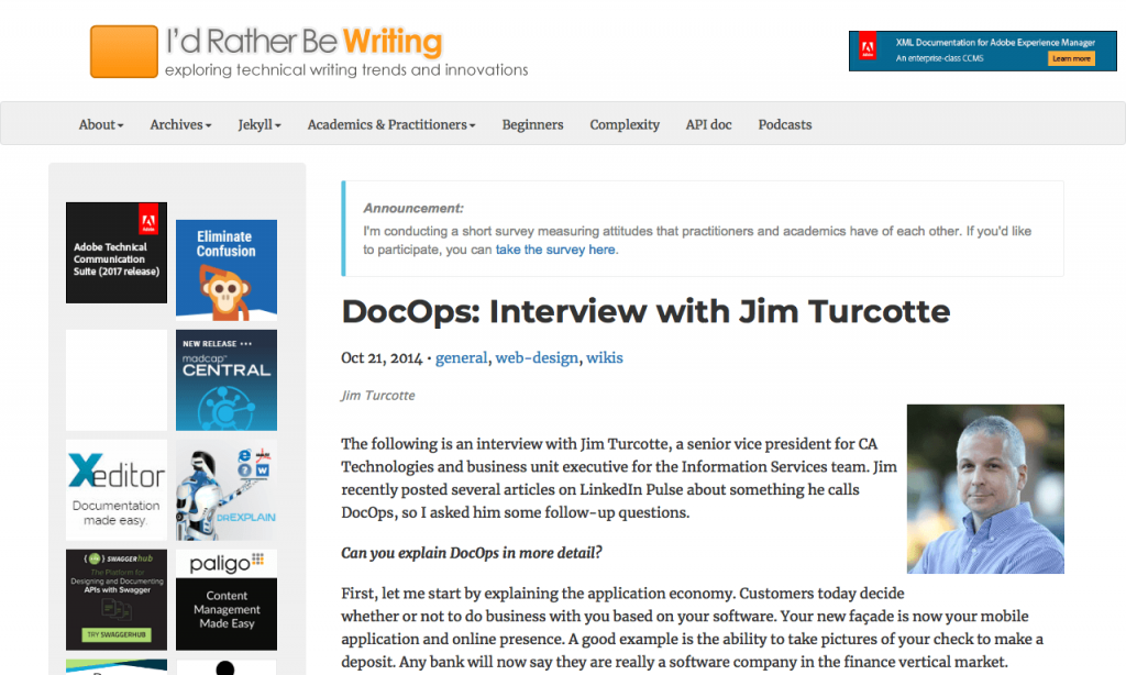 DocOps: Interview with Jim Turcotte - I'd Rather Be Writing - DocToolHub