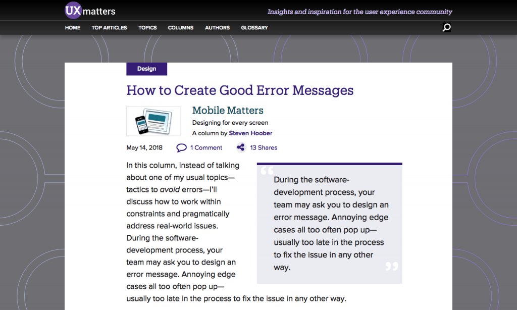 How to Create Good Error Messages - UXmatters - DocToolHub