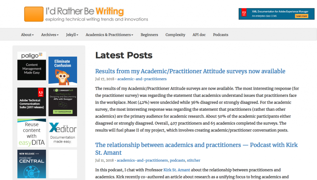 I'd Rather Be Writing site - DocToolHub