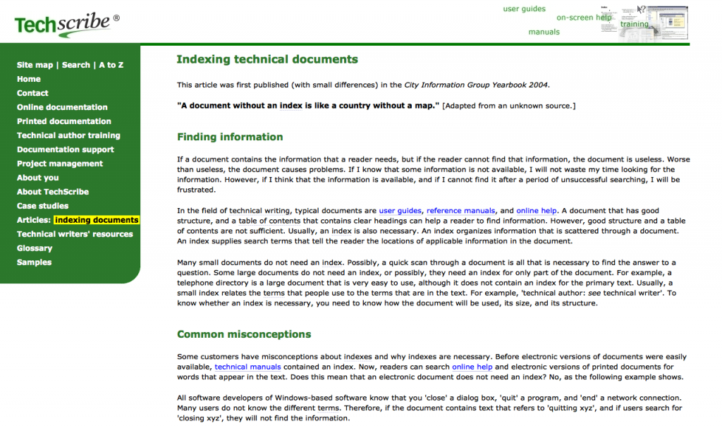 Indexing Technical Documents - TechScribe - DocToolHub