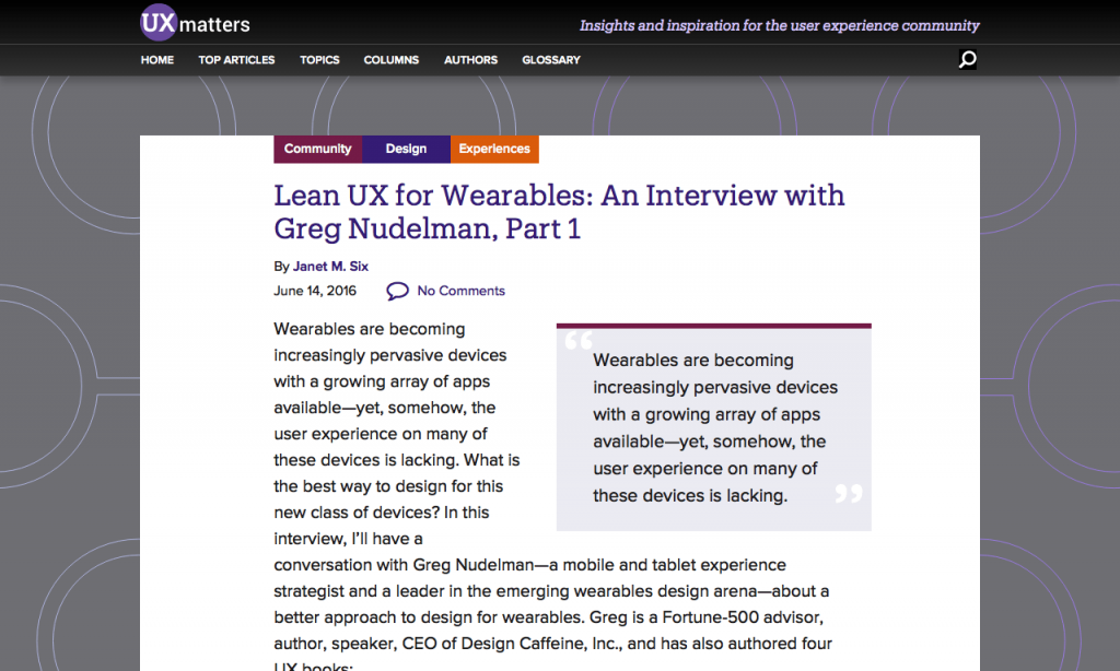 Lean UX for Wearables: An Interview with Greg Nudelman, Part 1 ...