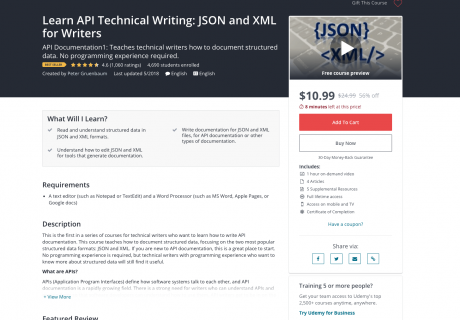 Learn API Technical Writing: JSON and XML for Writers - Udemy - DocToolHub