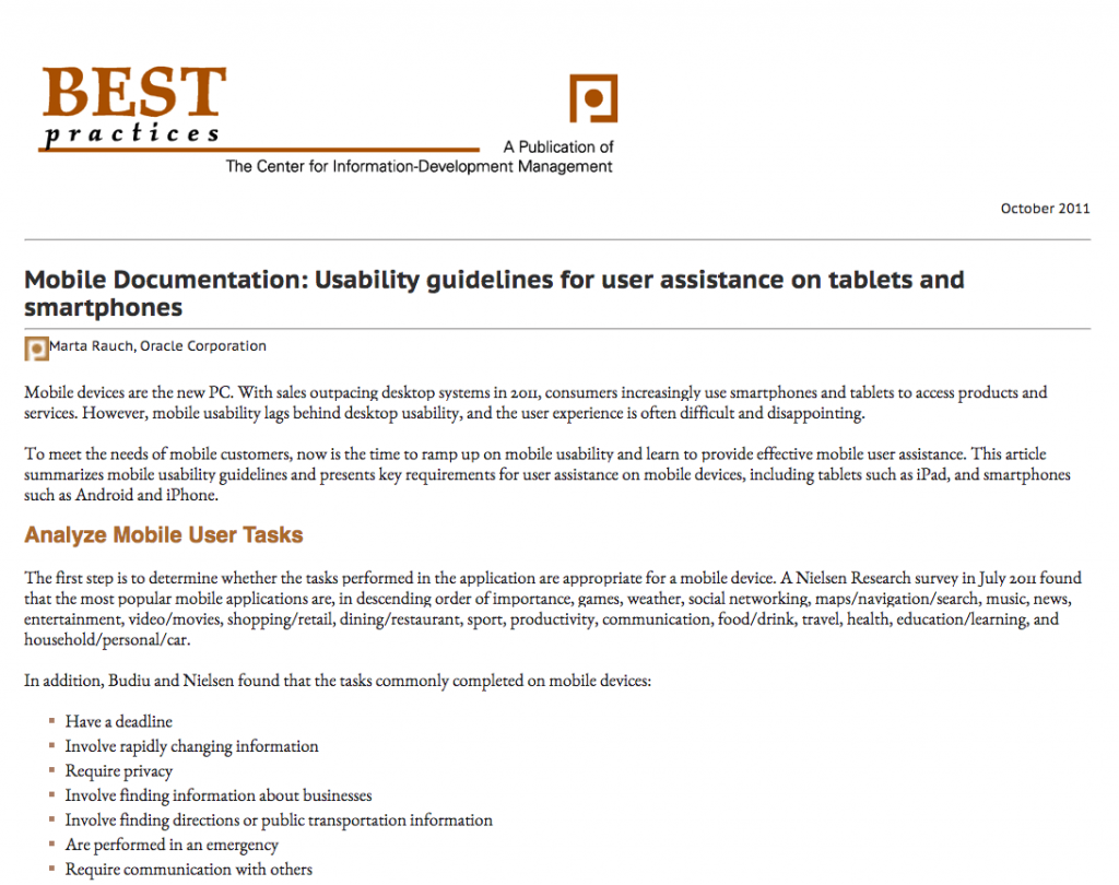 Mobile Documentation: Usability Guidelines For User Assistance On ...