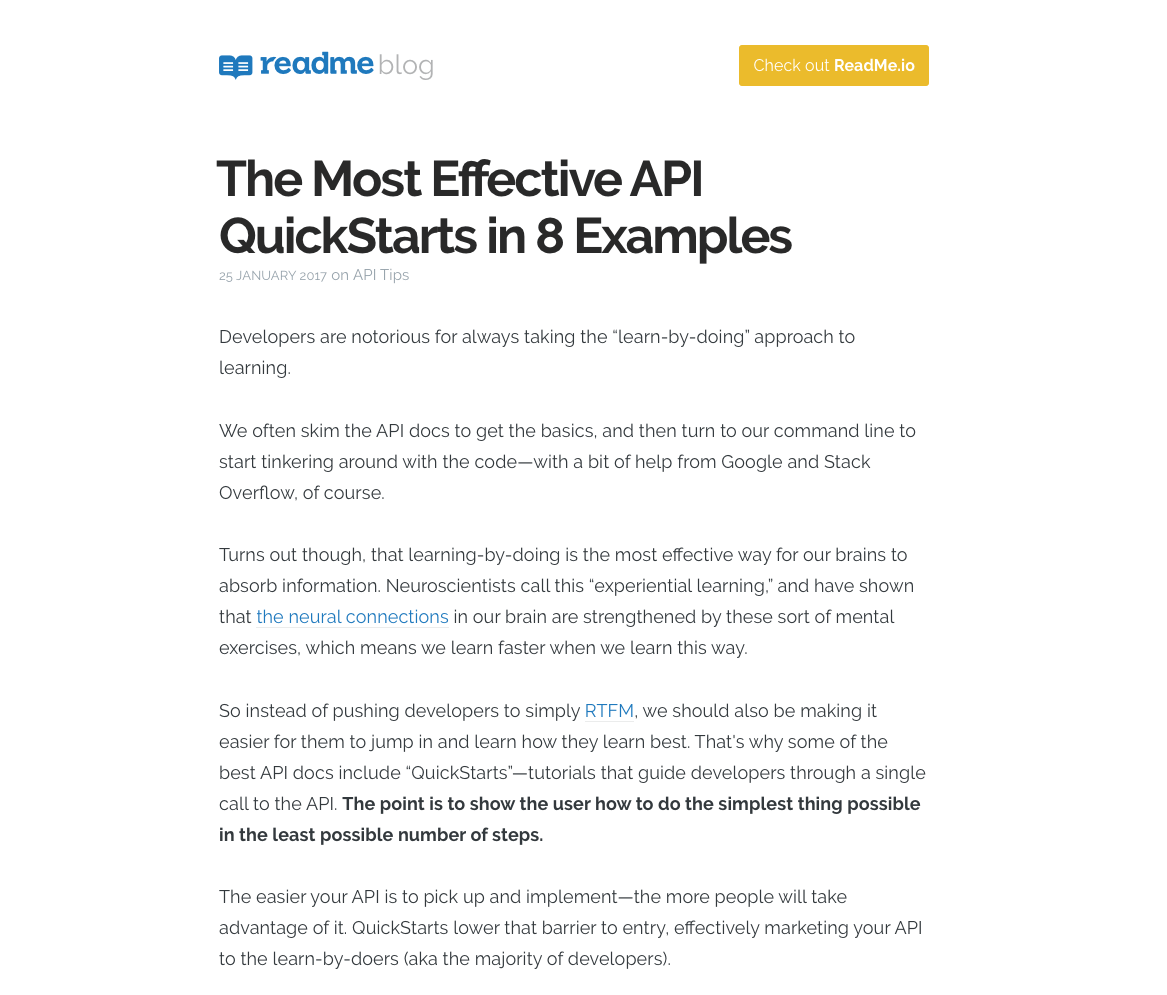 The Most Effective API QuickStarts in 8 Examples - ReadMe.io - DocToolHub The Most Effective API QuickStarts in 8 Examples - ReadMe.io - DocToolHub