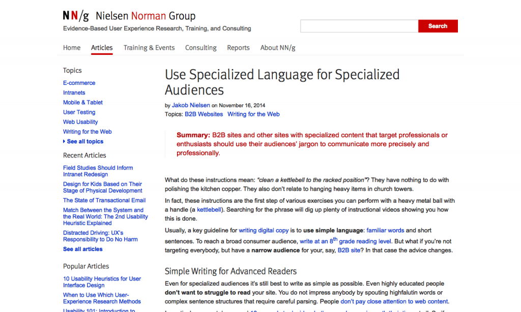 Use Specialized Language for Specialized Audiences - Nielson Norman ...