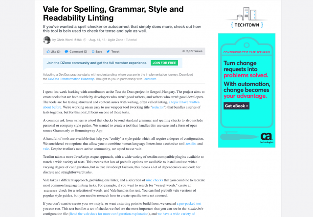Vale for Spelling, Grammar, Style and Readability Linting - Chris Ward - DocToolHub