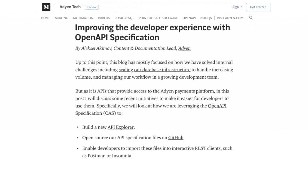 Improving the Developer Experience with OpenAPI Specification - Adyen Tech - DocToolHub
